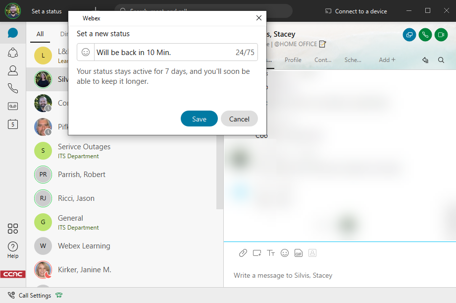Setting a Status in Webex - CCAC's Help Center