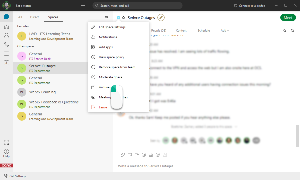 Archiving a Team Space in Webex - CCAC's Help Center