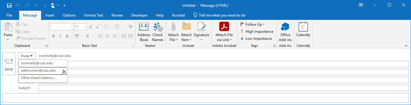 Adding an email address to the From field in Outlook - CCAC's Help Center