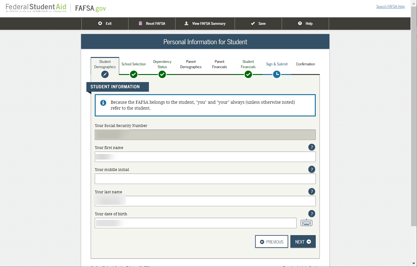 Entering Student Demographic Information in the FAFSA Application ...