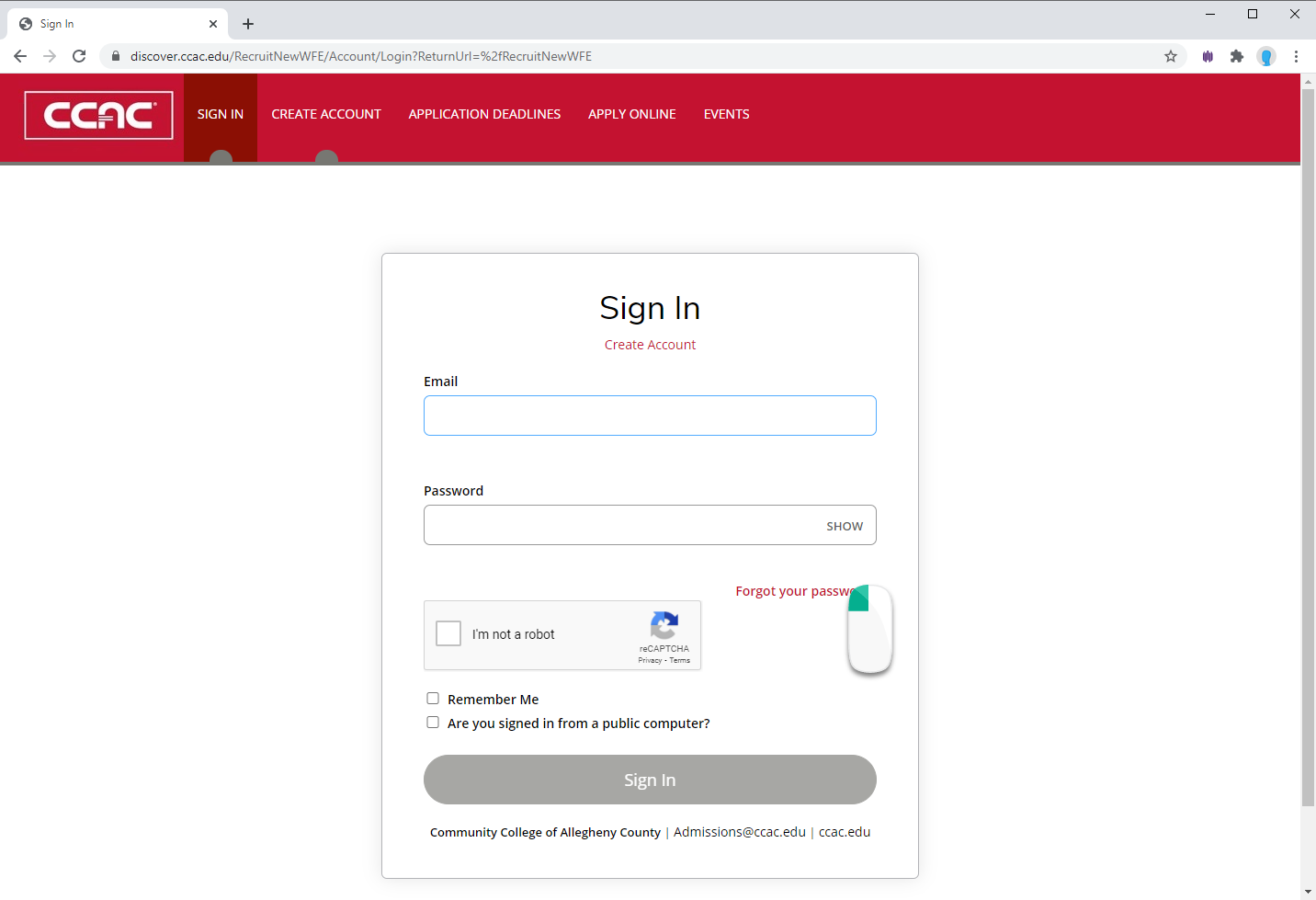 Resetting / Forgot your Applicant (Discover) Password - CCAC's Help Center