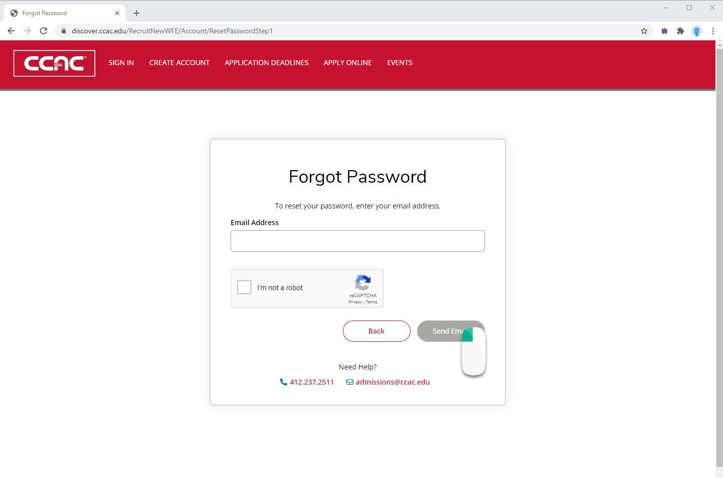 Resetting / Forgot your Applicant (Discover) Password - CCAC's Help Center