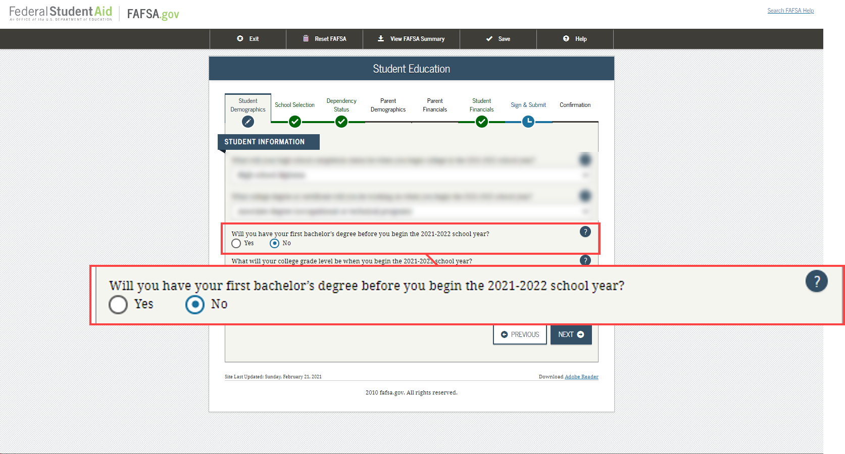 Entering the College Grade Level and Degree Information in the FAFSA ...