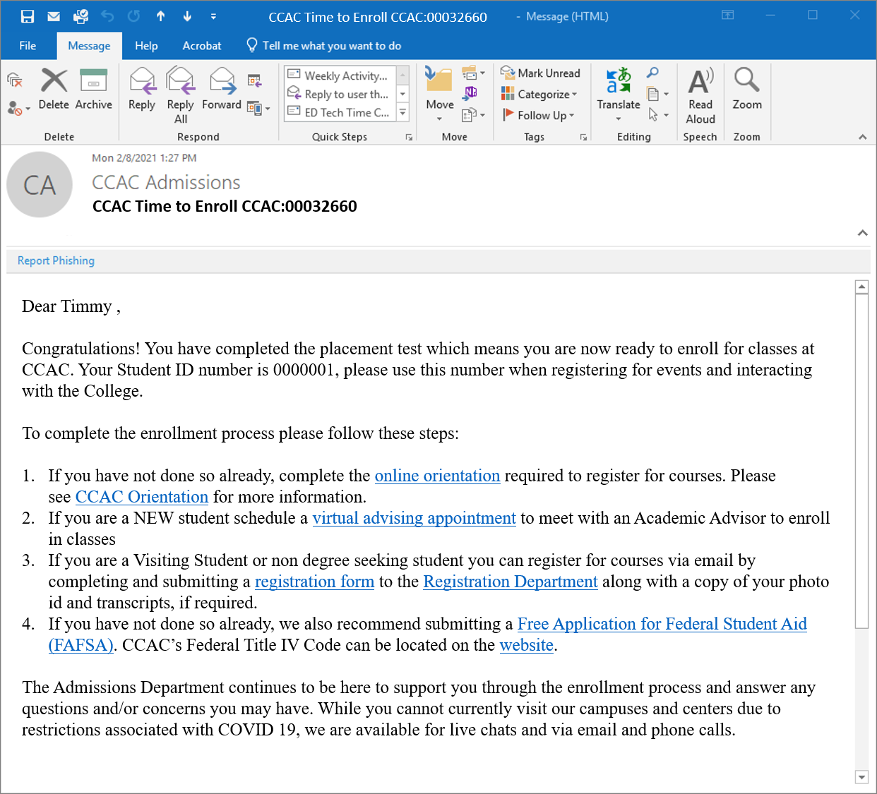 Taking the Placement Test Online - Guide - CCAC's Help Center