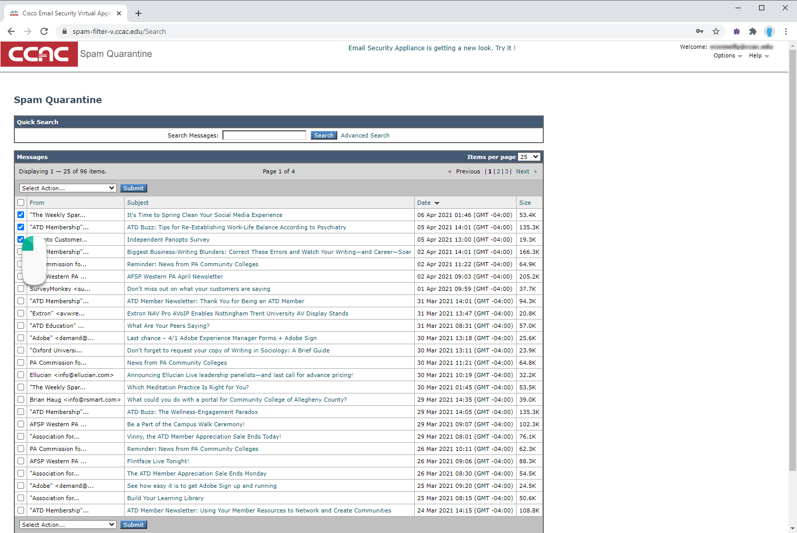 Releasing a Spam Quarantine Email - CCAC's Help Center