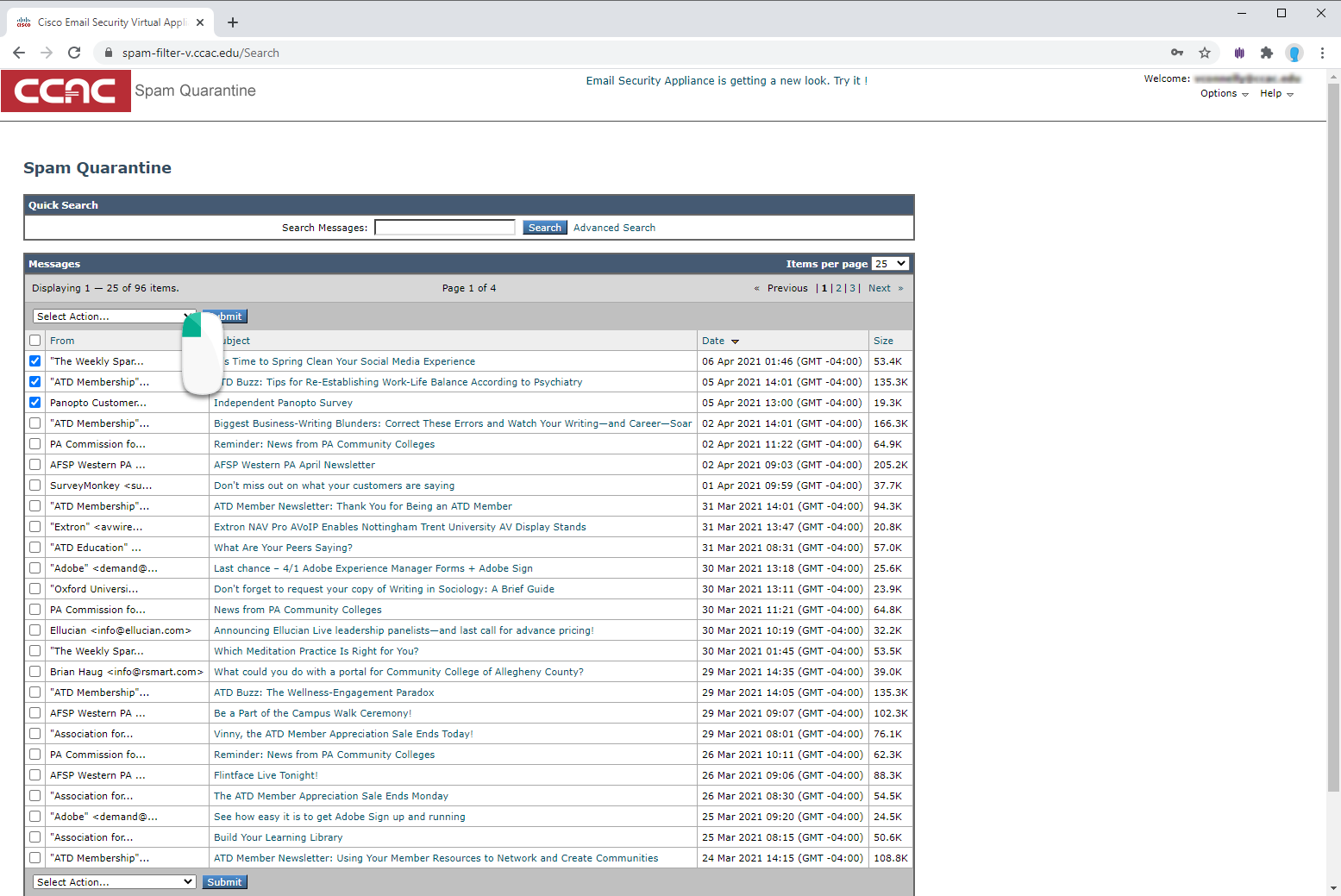Releasing a Spam Quarantine Email - CCAC's Help Center