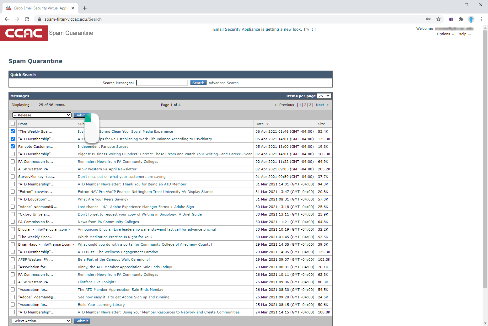Releasing a Spam Quarantine Email - CCAC's Help Center