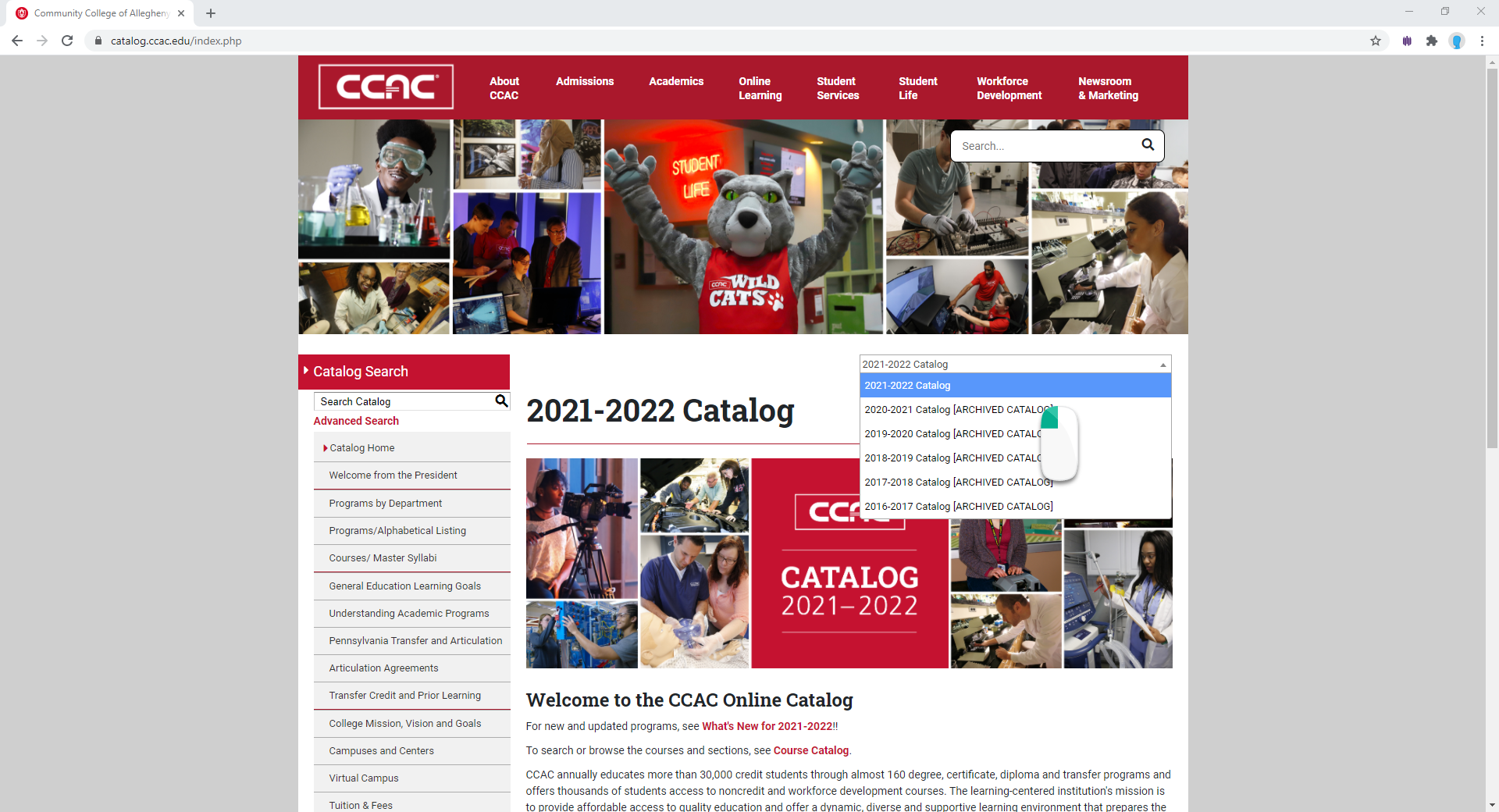 Accessing Past Course Catalogs - CCAC's Help Center
