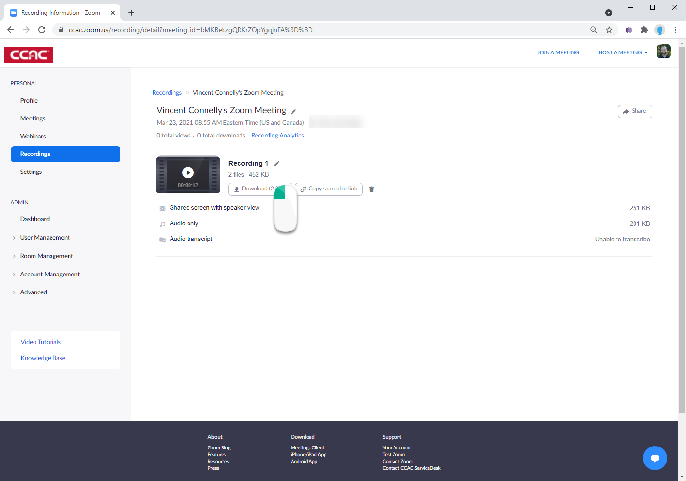 Downloading a Video from a Zoom Meeting - CCAC's Help Center