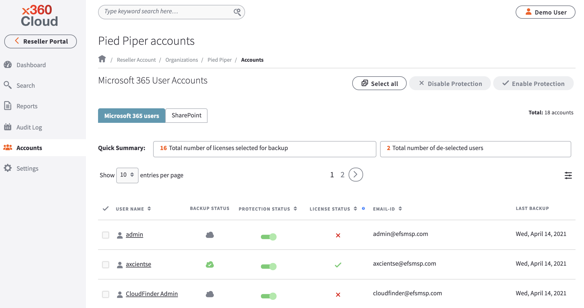 Restore end user accounts - x360Cloud - Axcient