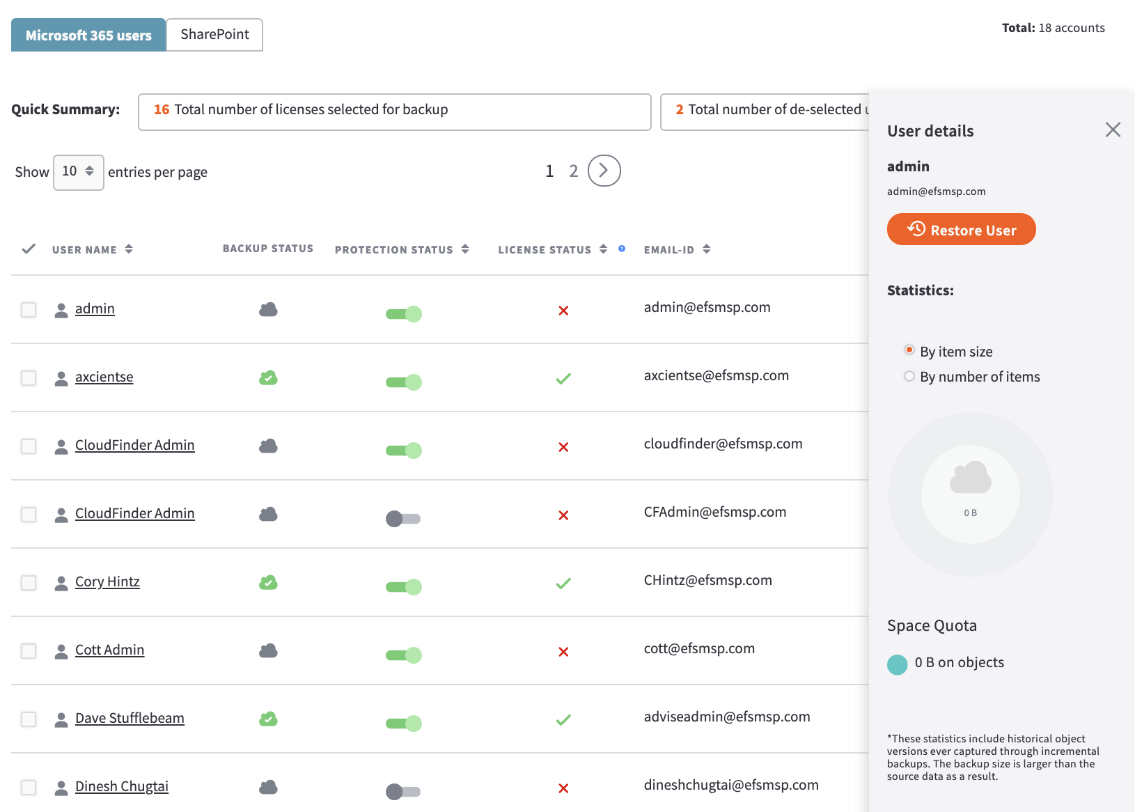 Restore end user accounts - x360Cloud - Axcient
