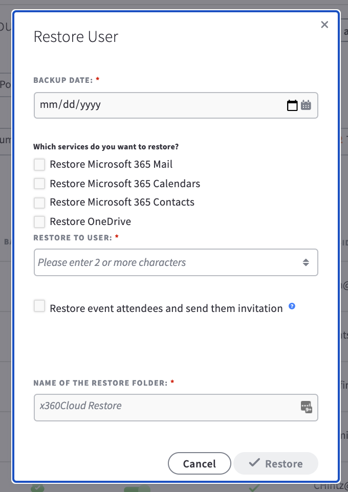 Restore end user accounts - x360Cloud - Axcient