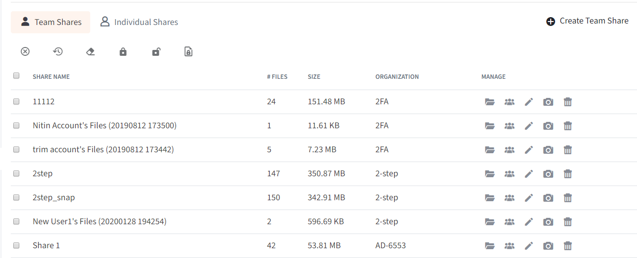Manage Team Shares - x360Sync - Axcient