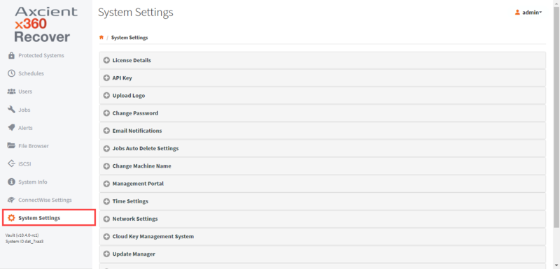 Update vault settings - x360Recover - Axcient