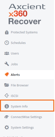 View vault system information - x360Recover - Axcient