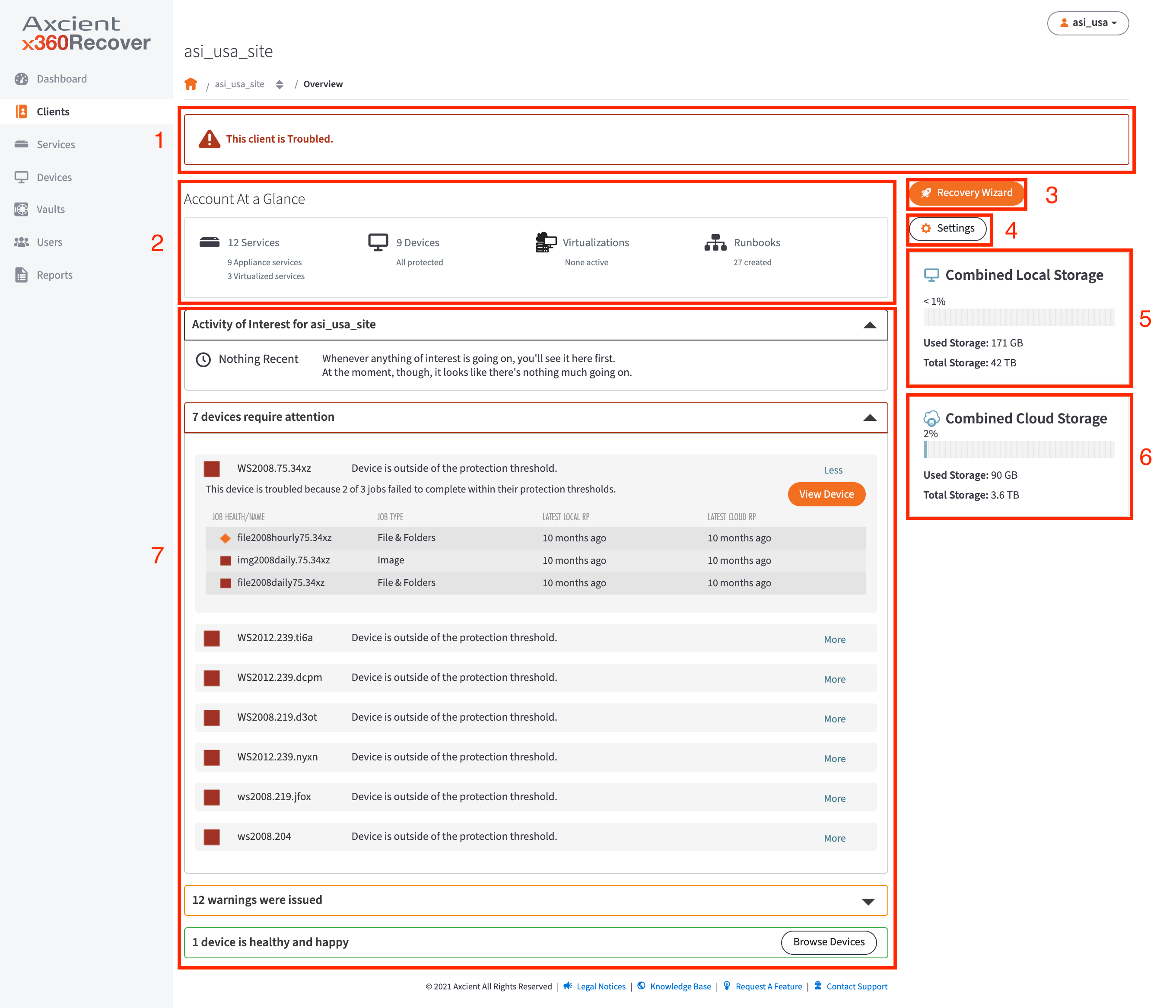 3a. Client Details - x360Recover Manager - Axcient
