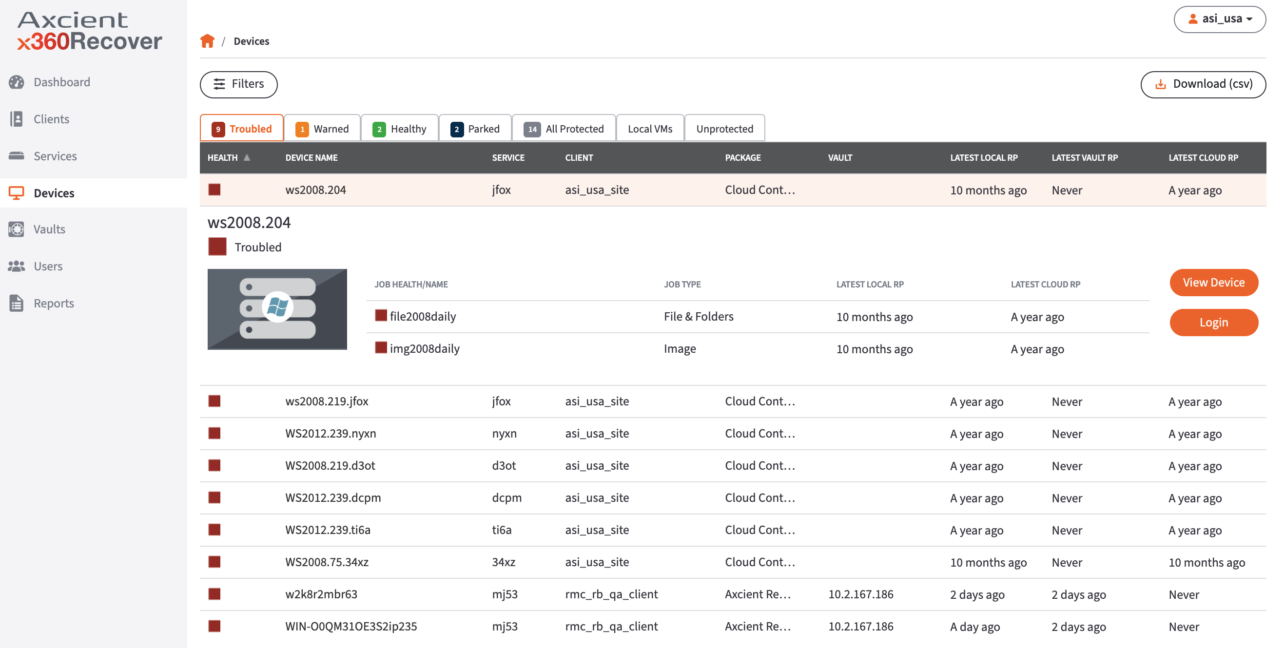 5. Devices - x360Recover Manager - Axcient