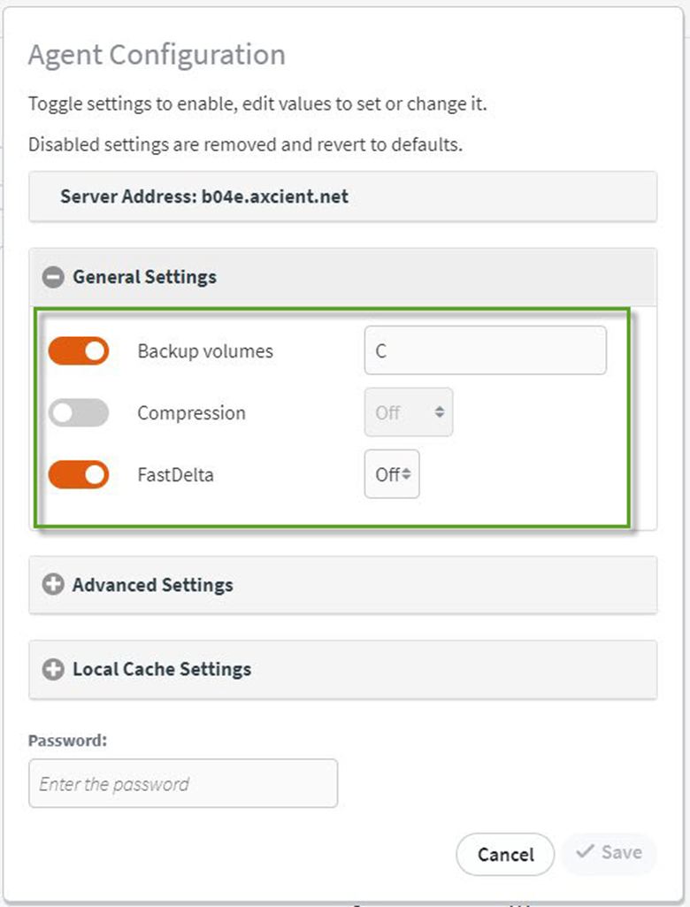 Configure an agent - Axcient