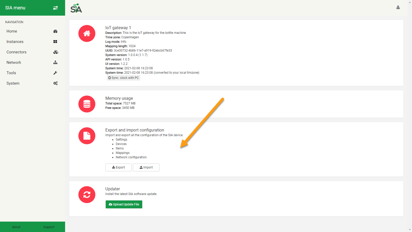 Export & Import configuration - SIA Connect