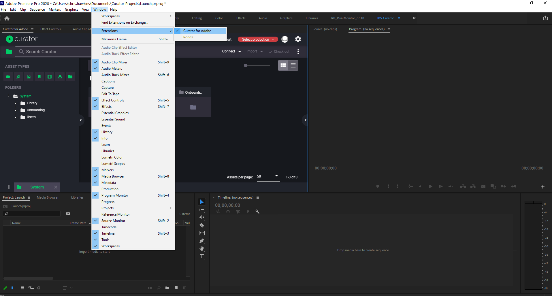 IPV Curator — How do I open and log into the Curator for Adobe panel?