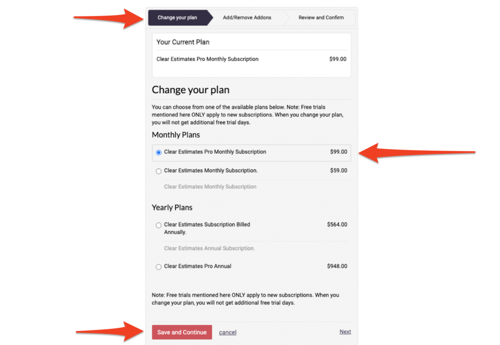 How to Upgrade or Change Your Subscription - Clear Estimates