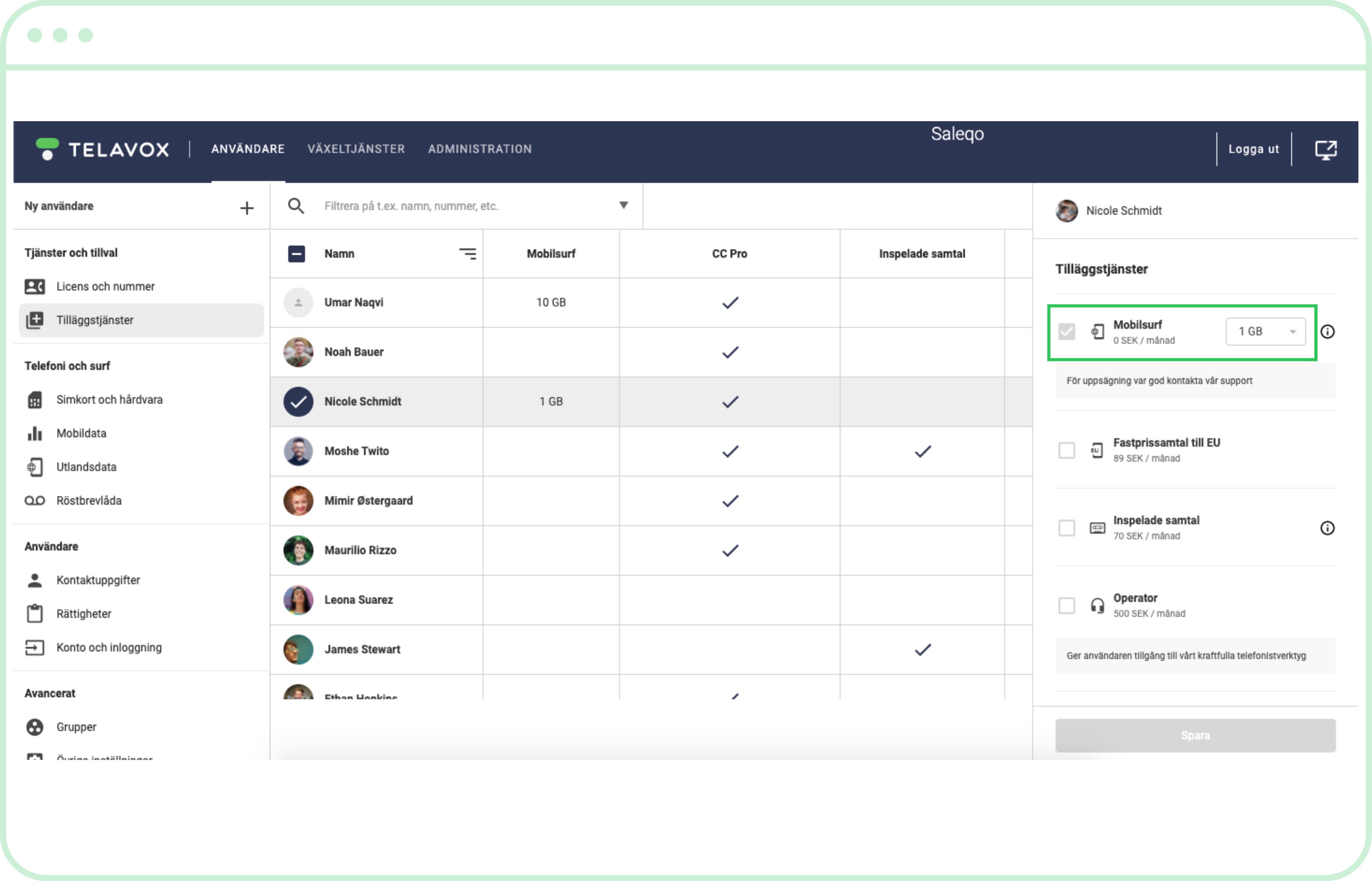 Administrering av datapaket - Telavox