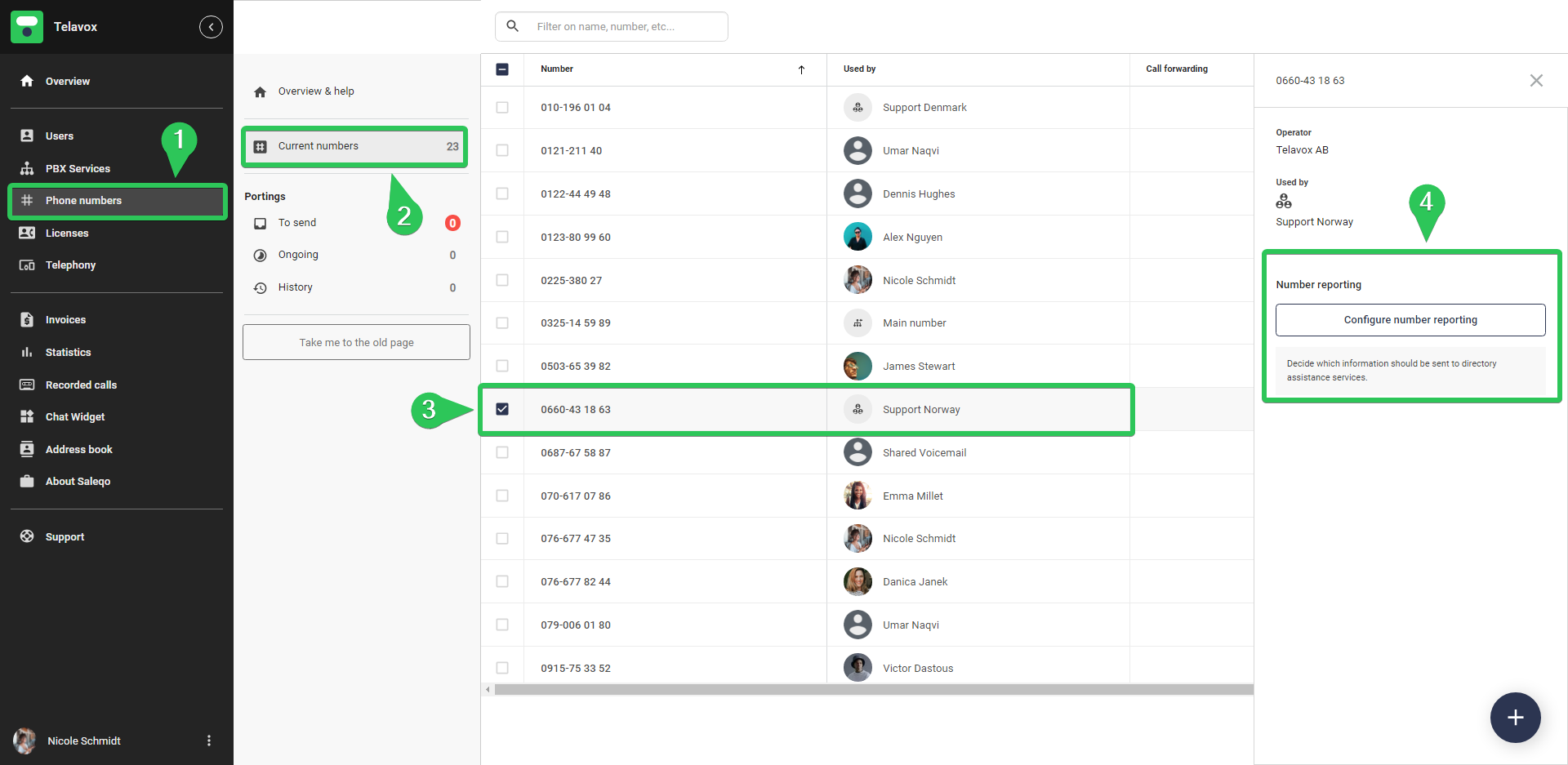 Number reporting - Telavox