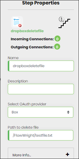 dropBoxDeleteFile Step - FlowWright