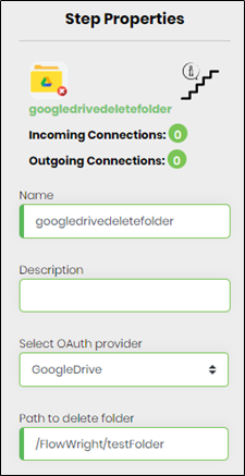 googleDriveDeleteFolder Step - FlowWright