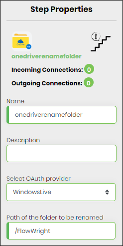 oneDriveRenameFolder Step - FlowWright