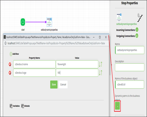 setBODynamicProperties Step - FlowWright
