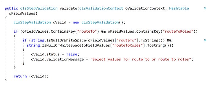Custom step validation in FlowWright - FlowWright