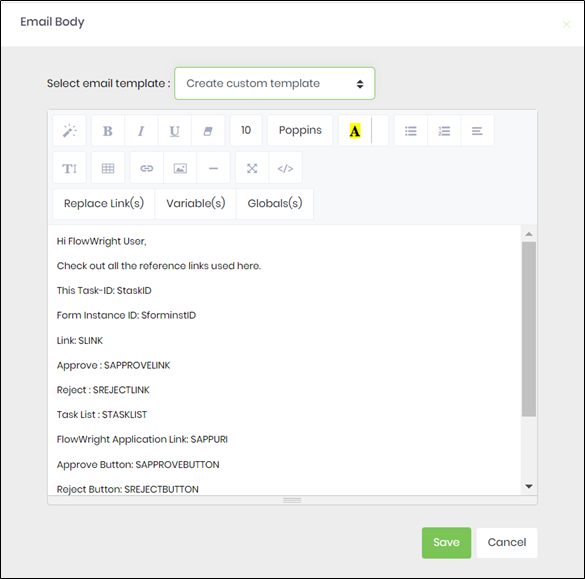 Using replace links in Task workflow step email body - FlowWright