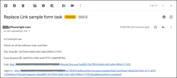Using replace links in the Task workflow step email body - FlowWright