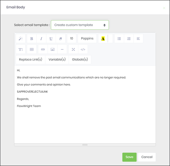 Using replace links in the Task workflow step email body - FlowWright