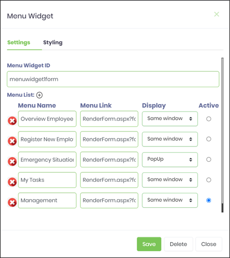 Menu Widget - FlowWright