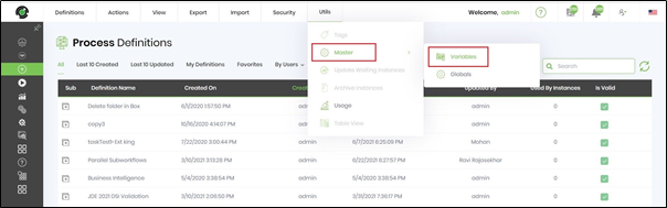 Manage Master Variables - FlowWright