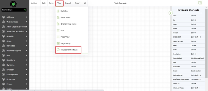 Process designer keyboard short-cuts - FlowWright
