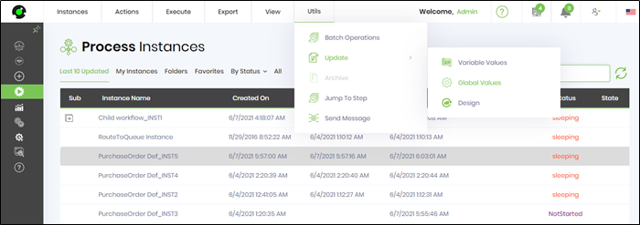 Update waiting process instance variables - FlowWright