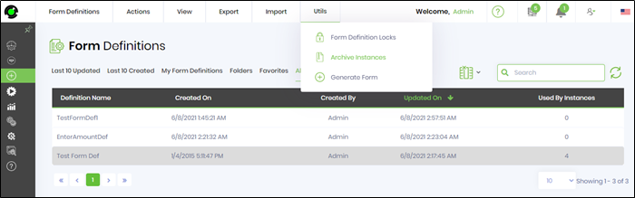 Form definition instance archival - FlowWright