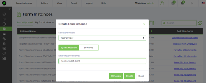 Creating a form instance - FlowWright