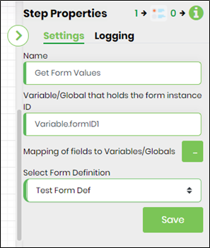 Getting form field values and saving in variables within the process - FlowWright