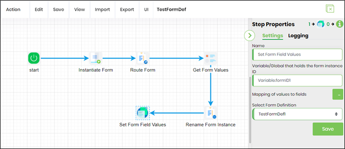 Setting form field values using a process step - FlowWright