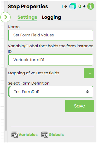 Setting form field values using a process step - FlowWright