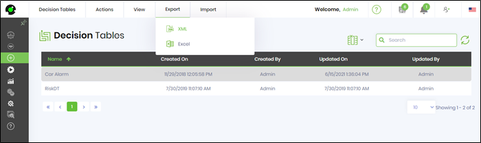 Export/Import decision table - FlowWright