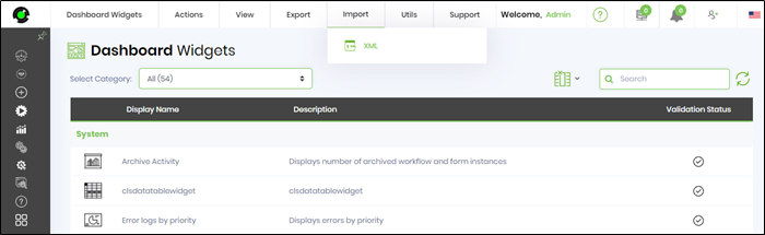 Import/Export a dashboard widget - FlowWright