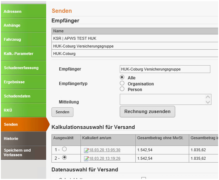 WERBAS//KSR VCS - Rechnungen an HUK werden direkt aus AudaNet versandt