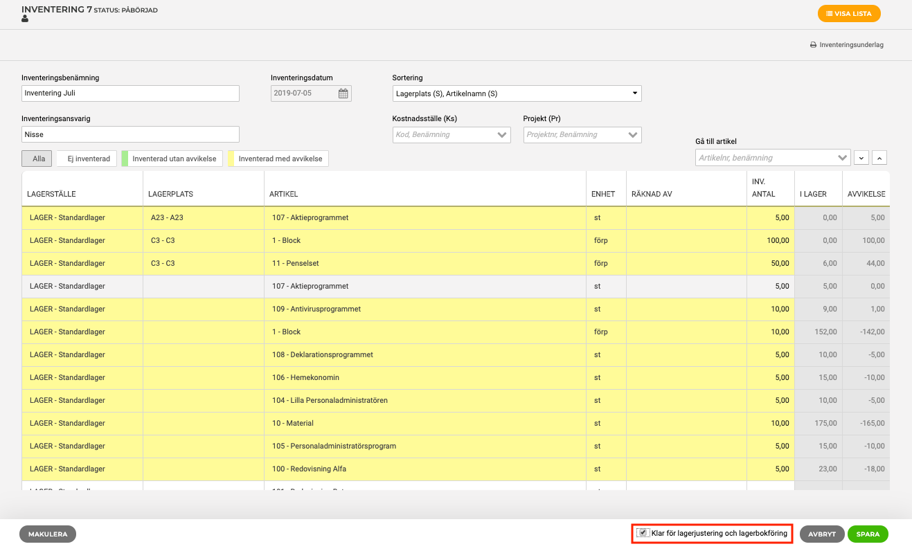 Inventering i Fortnox Lager - Fortnox