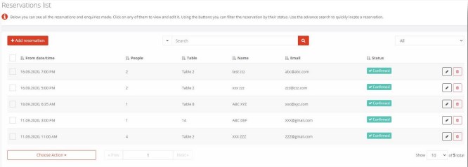 Reservation List Management - aimenu