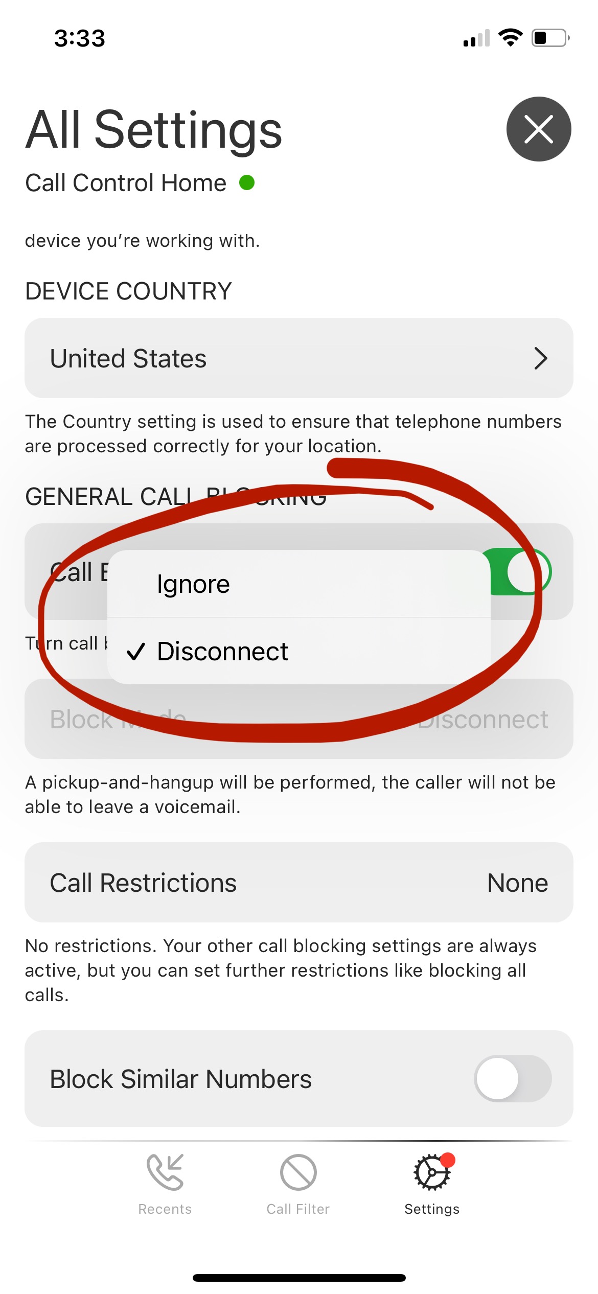 How to change call blocking mode from disconnect to send to voicemail ...